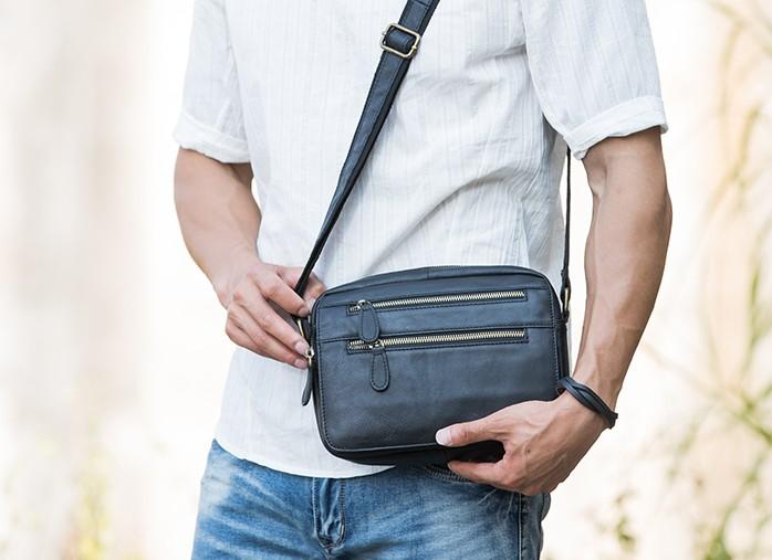 Small Cool Leather Mens Messenger Bags Shoulder Bag For Men
