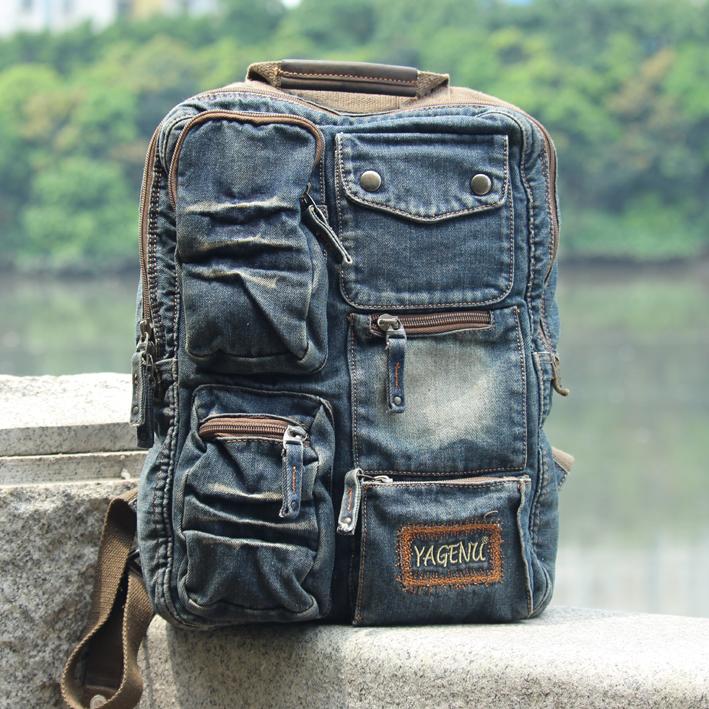 Denim Blue Mens 14 inches Backpack School Backpack Blue Jean Travel ...