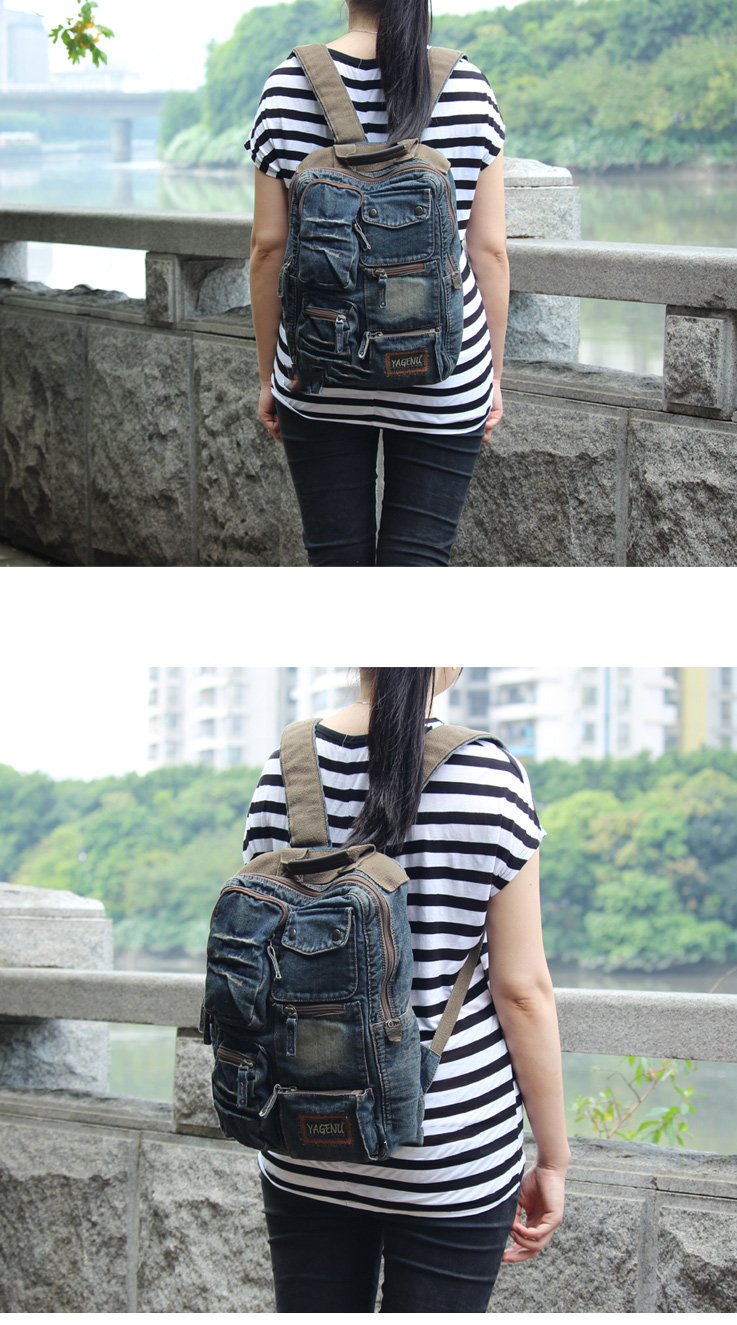 Denim Blue Mens 14 inches Backpack School Backpack Blue Jean Travel ...