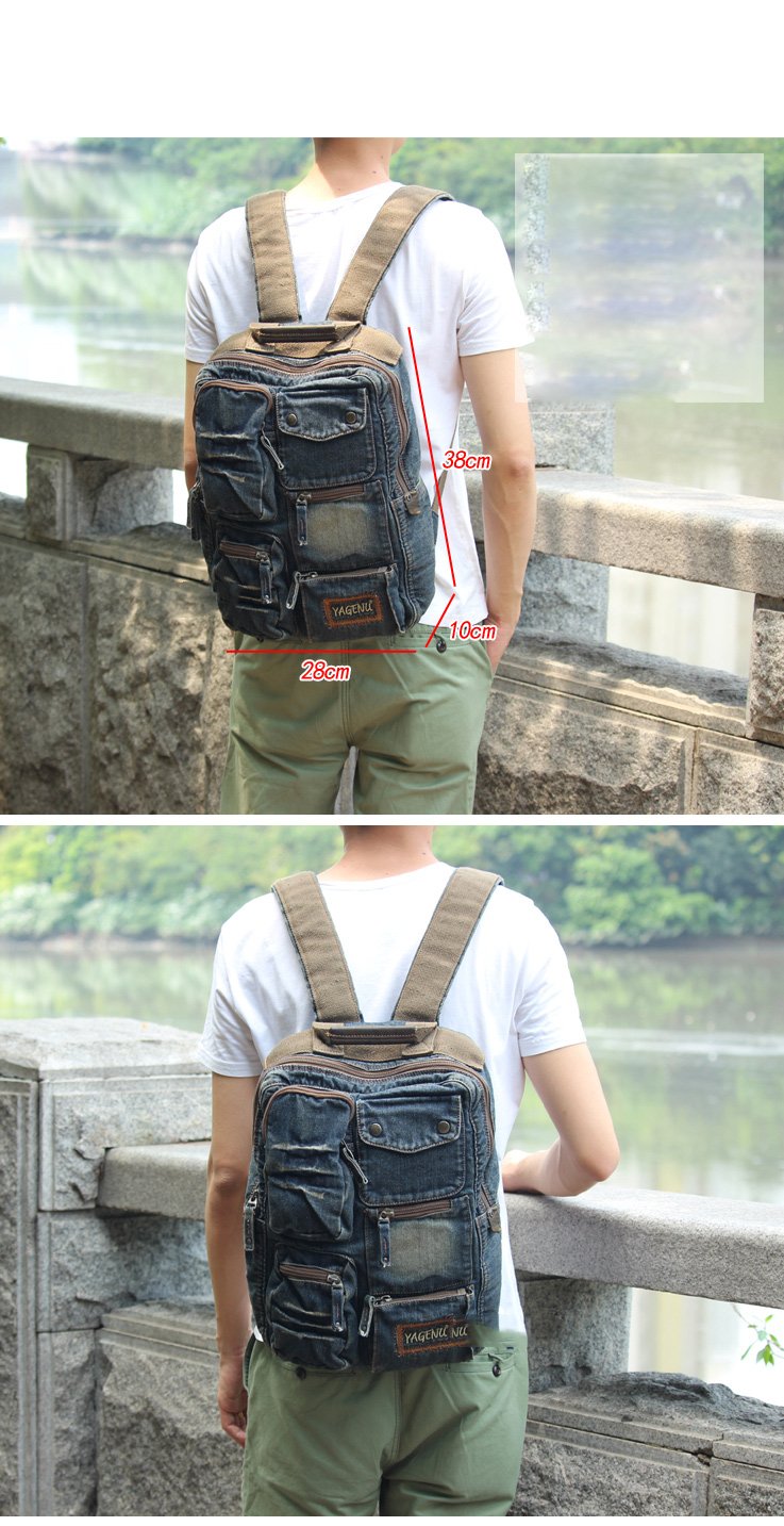 Denim Blue Mens 14 inches Backpack School Backpack Blue Jean Travel ...