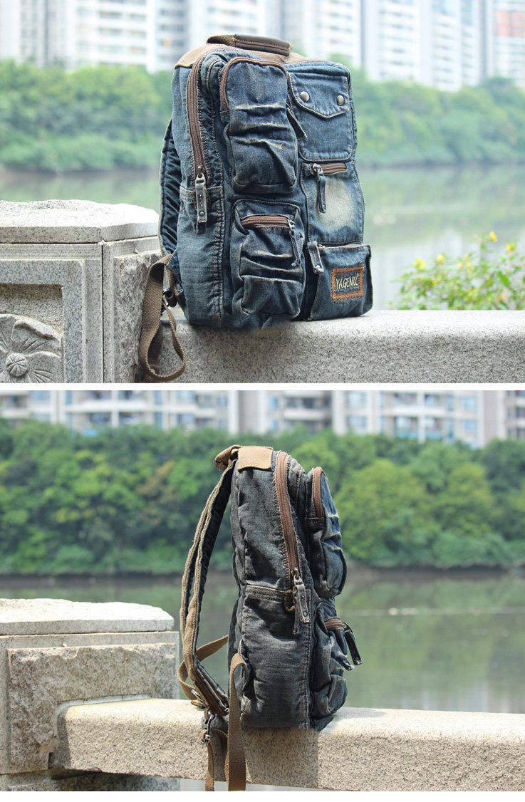 Denim Blue Mens 14 inches Backpack School Backpack Blue Jean Travel ...