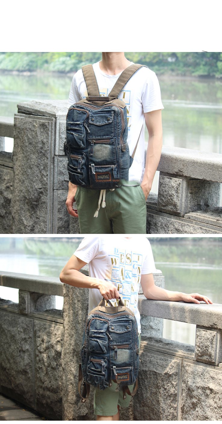 Denim Blue Mens 14 inches Backpack School Backpack Blue Jean Travel ...