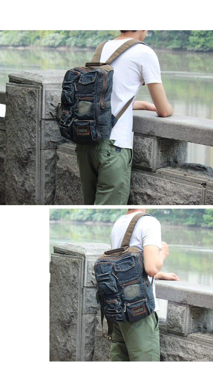 Denim Blue Mens 14 inches Backpack School Backpack Blue Jean Travel ...